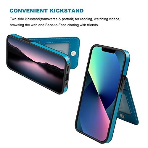 Vaburs Wallet Case for iPhone 13, Kickstand Case with Credit Card Holder, Embossed Mandala Floral PatternĀ Premium PU Leather Magnetic Closure Shockproof Protective Flip Cover 6.1" (Blue)