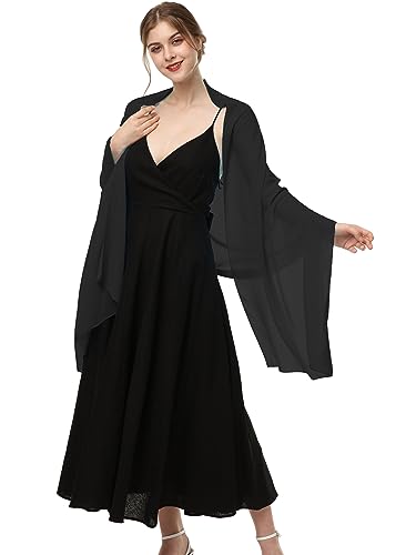 Chiffon Shawls and Wraps for Evening Dresses Women Elegant Soft Scarf Bridal Scarve Wedding Stole(Black(chiffon), One Size)