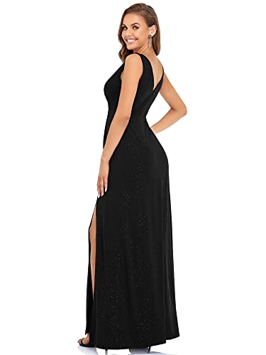 Ever-Pretty Women's V-Neck Front Wrap Sparkly Side Split Formal Wear Dress Black US10