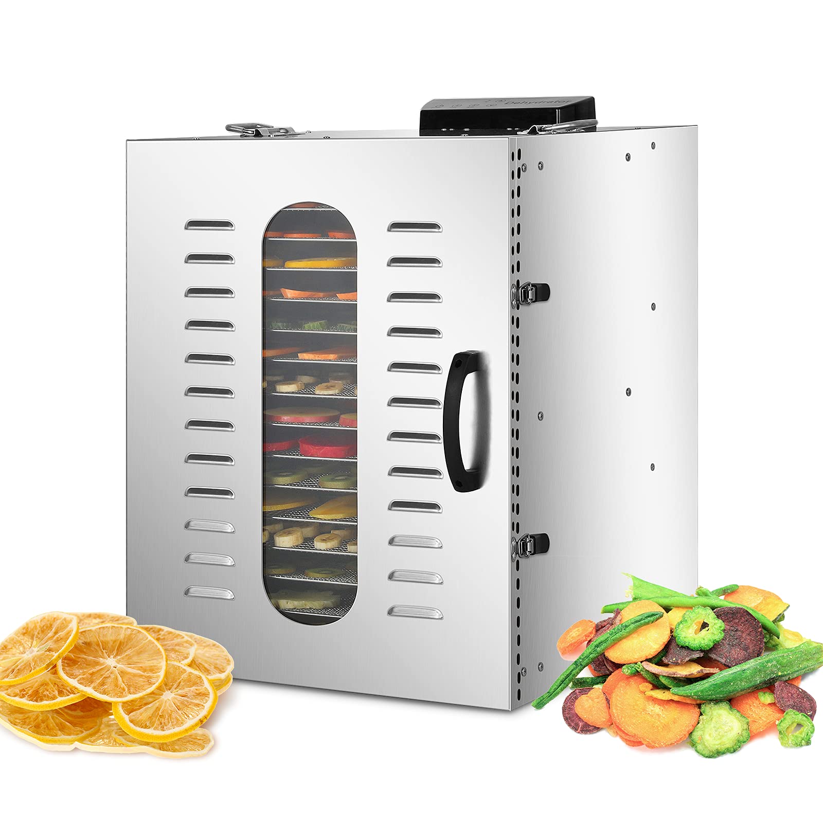 Commercial Food Dehydrator Machine Electric Dehydrators for Food and Jerky, 16 Trays Stainless Steel Fruit Vegetable Dryer with Digital Timer and Temperature Control