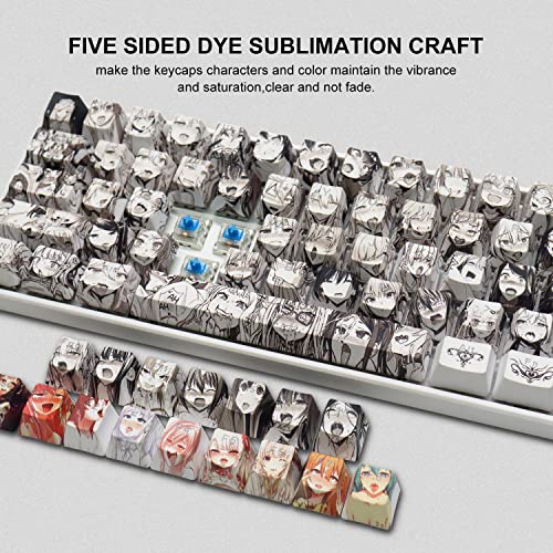 PBT Anime Keycaps 108 Keys, GMKWTL / XVX Japanese Custom Backlit Keycaps, OEM Profile Keycaps for 61/87/104/108 Cherry Gateron MX Switches Mechanical Keyboard (Black Anime)