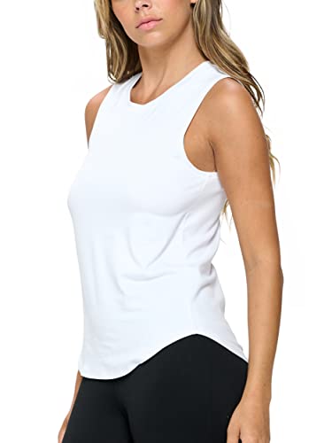 Knit Riot Women’s Muscle Tank Top – Sleeveless Slim Fit Soft Casual Basic Yoga Active Athletic Workout Running T Shirts KR144 White M