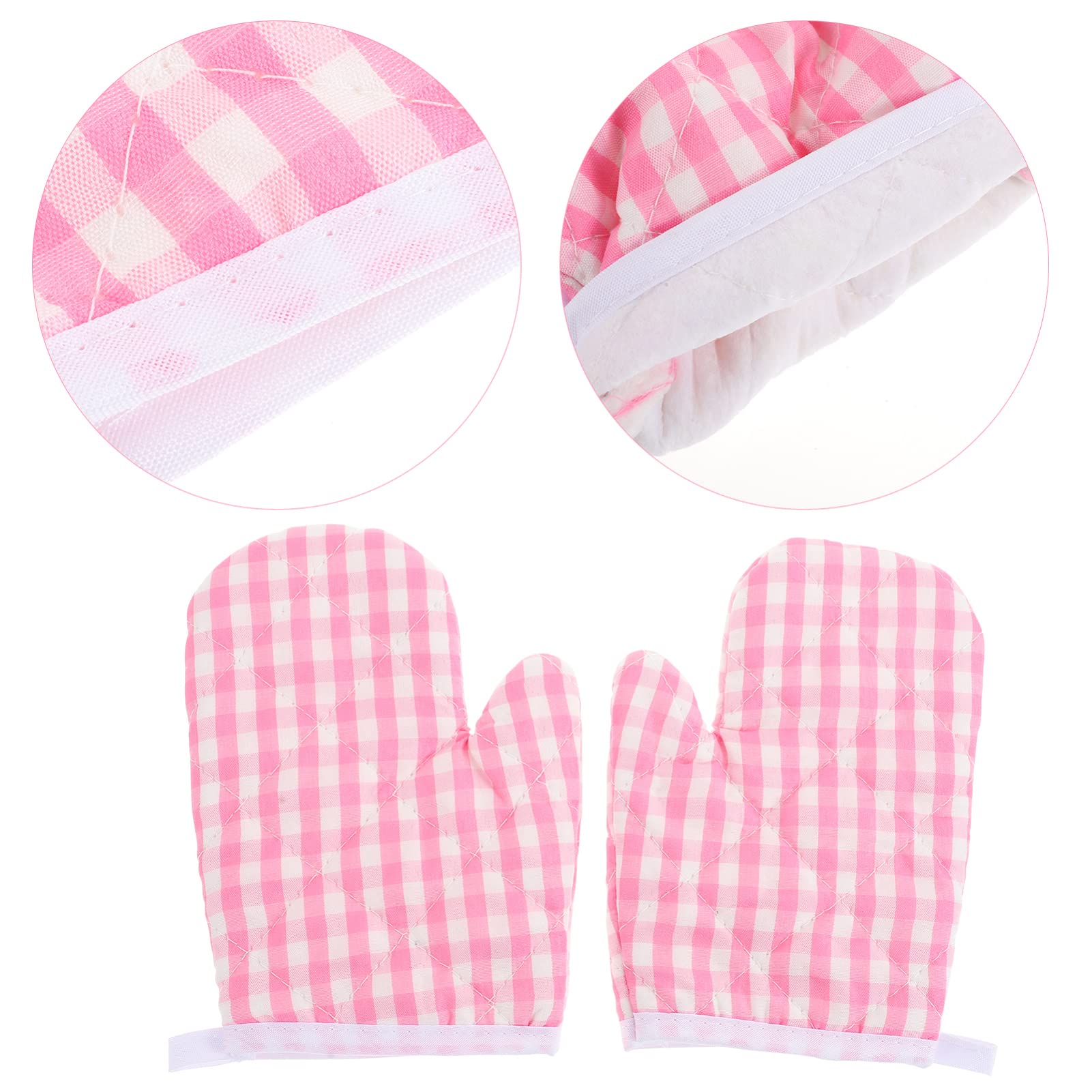 DOITOOL 2pcs Oven Mitts for Kids Children Play Kitchen Heat Resistant Kitchen Cooking Gloves for Cooking Baking Grilling ( Pink )