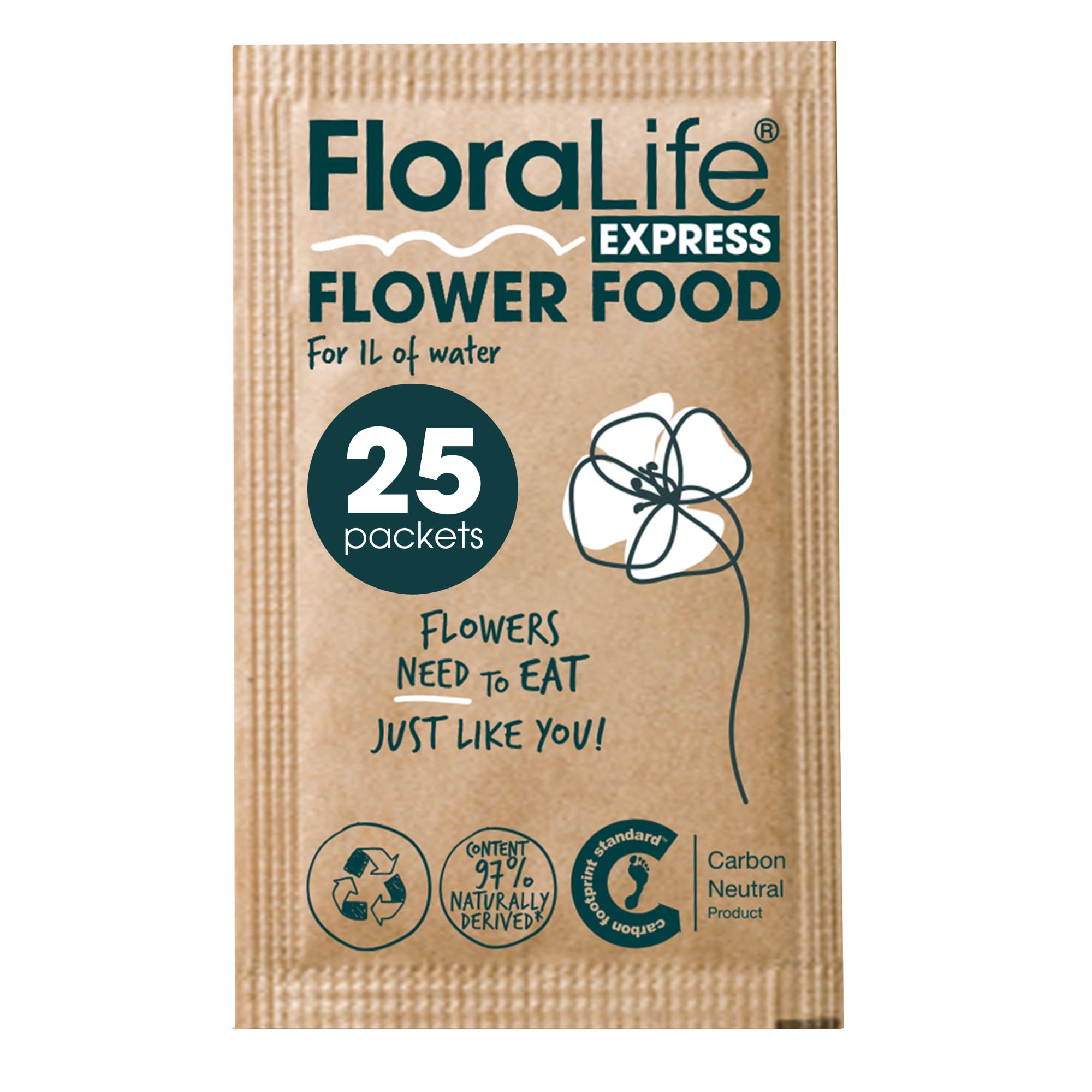 FloraLife Fresh-Cut Flower Food - Sachet Multi-Nutrient & Hydration Solution - 25 Packets