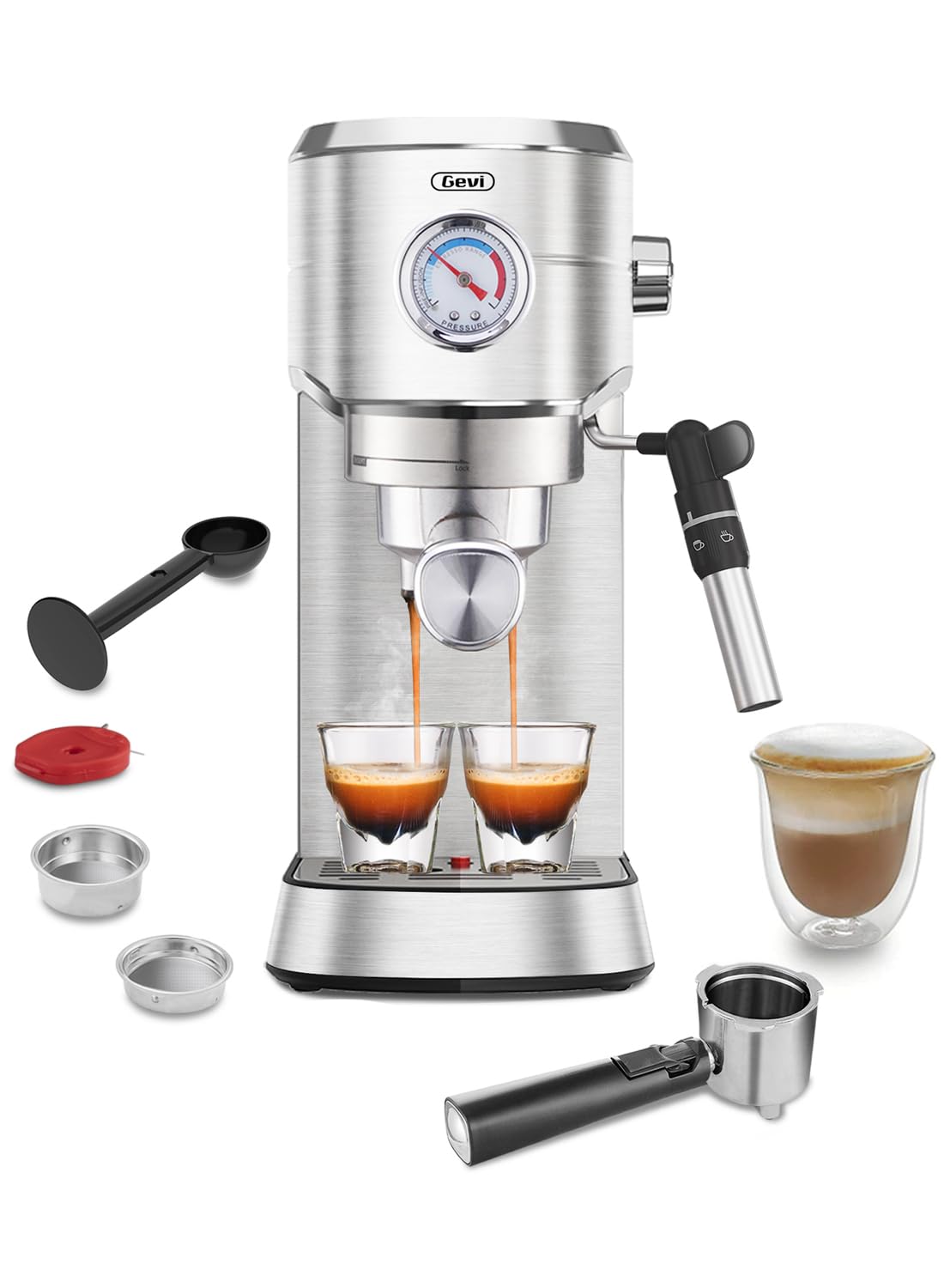 Gevi Espresso Machine 20 Bar with Auto Milk Frother, Professional Espresso Maker with Adjustable Shot Volume, Compact Cappuccino & Latte Machine, Stainless Steel, Gift for Coffee Lover, Home Baristas