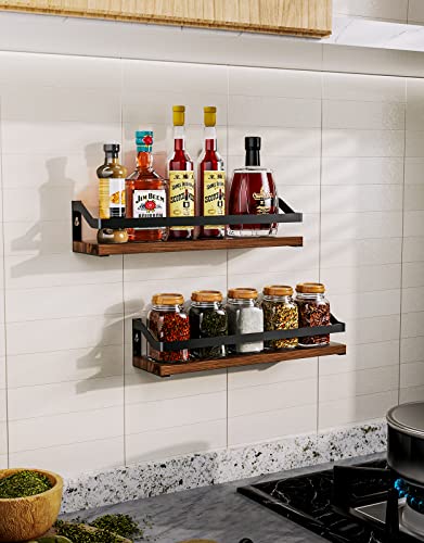 SWTYMIKI Spice Rack Wall Mount, 2 Pack Rustic Natural Wood Spice Rack Organizer for Cabinet, Hanging Spice Shelf for Kitchen Seasoning Organizer, Cabinet Organizer and Wall Storage