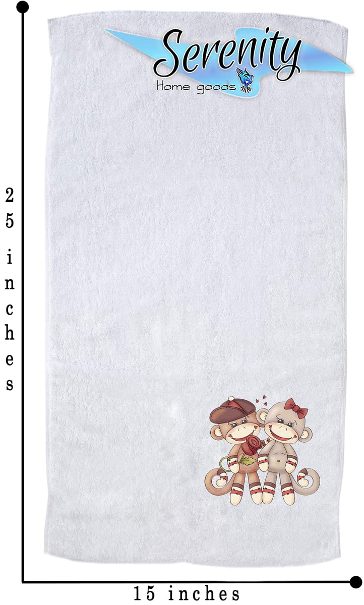 Decorative Kitchen and Bath Hand Towel | Valentine Adorable Cute Stuffed Love Monkey | Winter Valentine's Day Themed | White Home Decor Bathe Tea Decorations | House Warming Gift Present