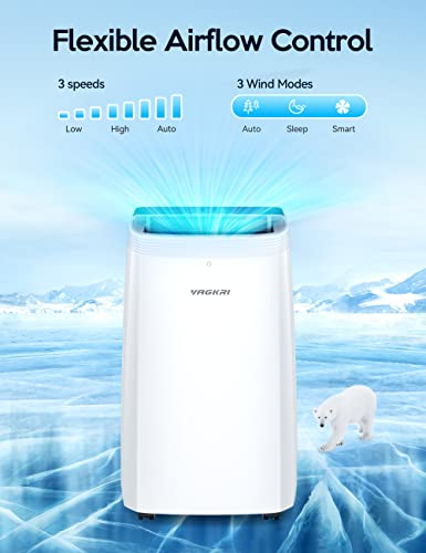 VAGKRI Portable Air Conditioners 14000 BTU ASHRAE (10200 BTU DOE/SACC), 3-in-1 AC Unit with Fan & Dehumidifier Cools up to 700 sq. ft, Smart/Sleep Mode 3 Fan Speeds Auto Swing 24H Timer Remote Control