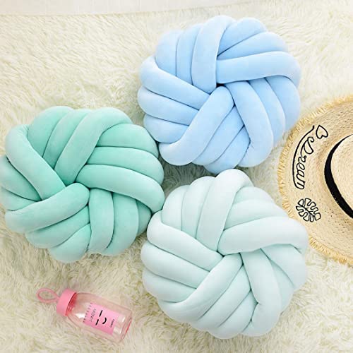 Knotted Throw Pillow, 13.7'' Round Pillows Decorative Throw Pillows for Couch Chair Sofa Cushion, Knit Knot Ball Pillow for Living Room Bedroom Car, White