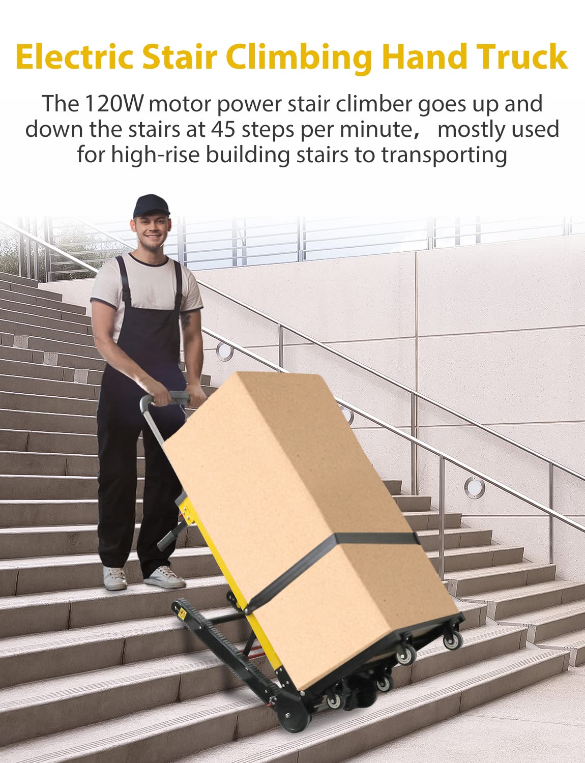 Electric Stair Climbing Hand Trucks with Removable Extension Tray, 440lbs max Load Capacity Folding Stair Climbing Dolly Takes 1500 Steps Stairs with Rubber Tracks for Easy up/Down Stairs
