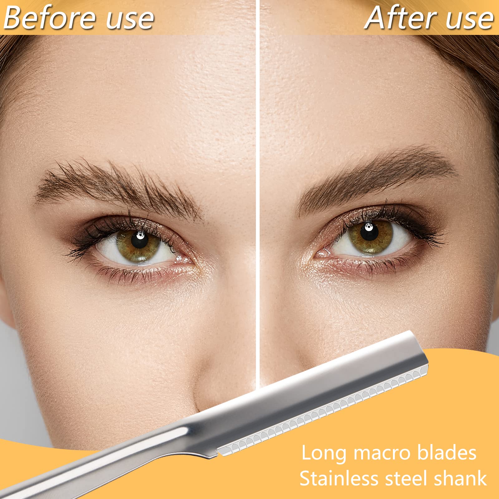 Eyebrow Razor for Women, Facial Shaver Razor, Brow Shaper Eyebrow Trimmer, Sharp Dermaplaning Tool with 10pcs - Stainless Steel Silvery