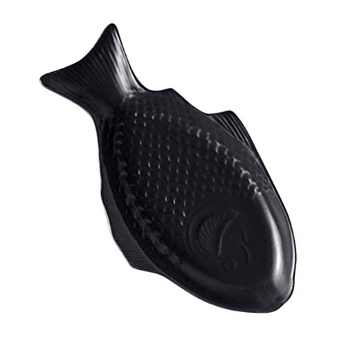 DOITOOL Ceramic Plate Fish Shaped Plate Fish Dish Porcelain Serving Platter Decorative Snack Storage Platter for Home Kitchen Black
