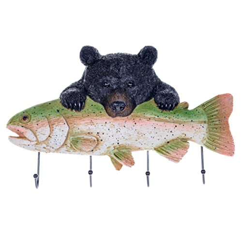 Pine Ridge Fish and Bear Key Holder - Wall Mounted Hangers with Hooks for Keys, Jackets, Towels and Decoration