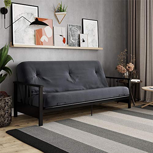 DHP Harlow Futon Set with Metal Bed Frame and 6" Mattress, Full, Gray