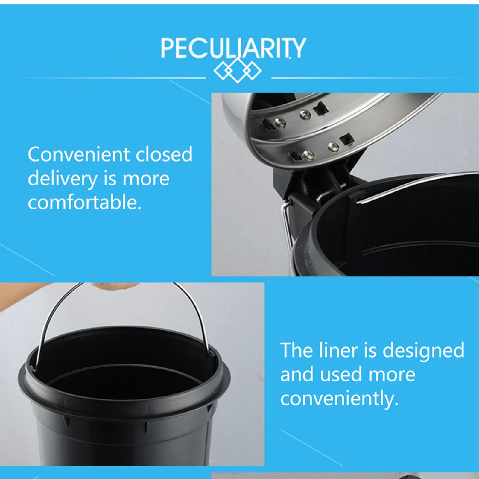 GLIDEDREAM Stainless Steel Trash Can Silent Ergonomic Handle Antislip Footrest Kitchen Garbage Can 13 Gallon Capacity Trash Bin
