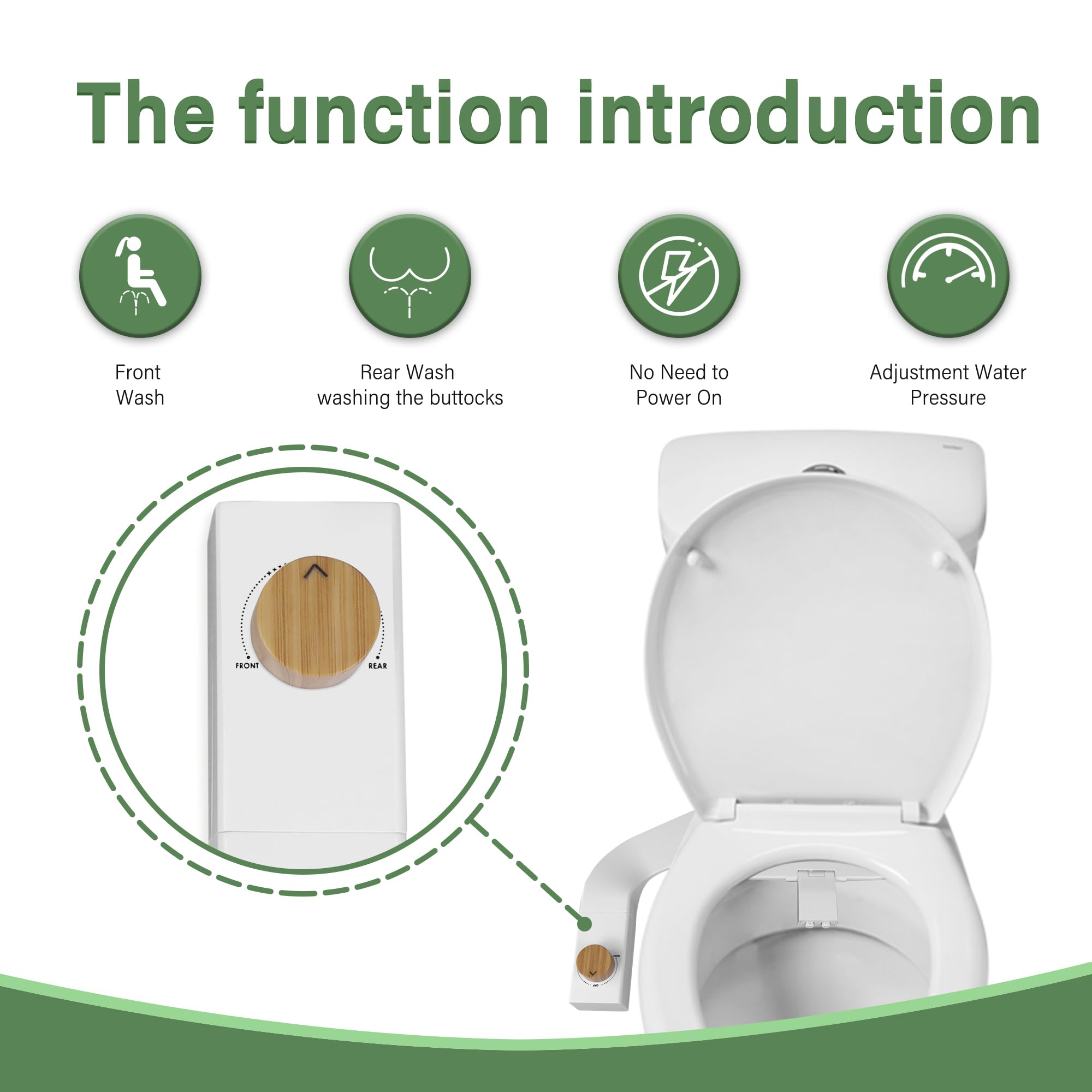 Jecatiy Bidet Attachment, Non-Electric Dual Nozzle Cold Water Bidet Attachment for Toilet Seat, Adjustable Water Pressure, Rear and Feminine Wash, Right or Left Hand Control