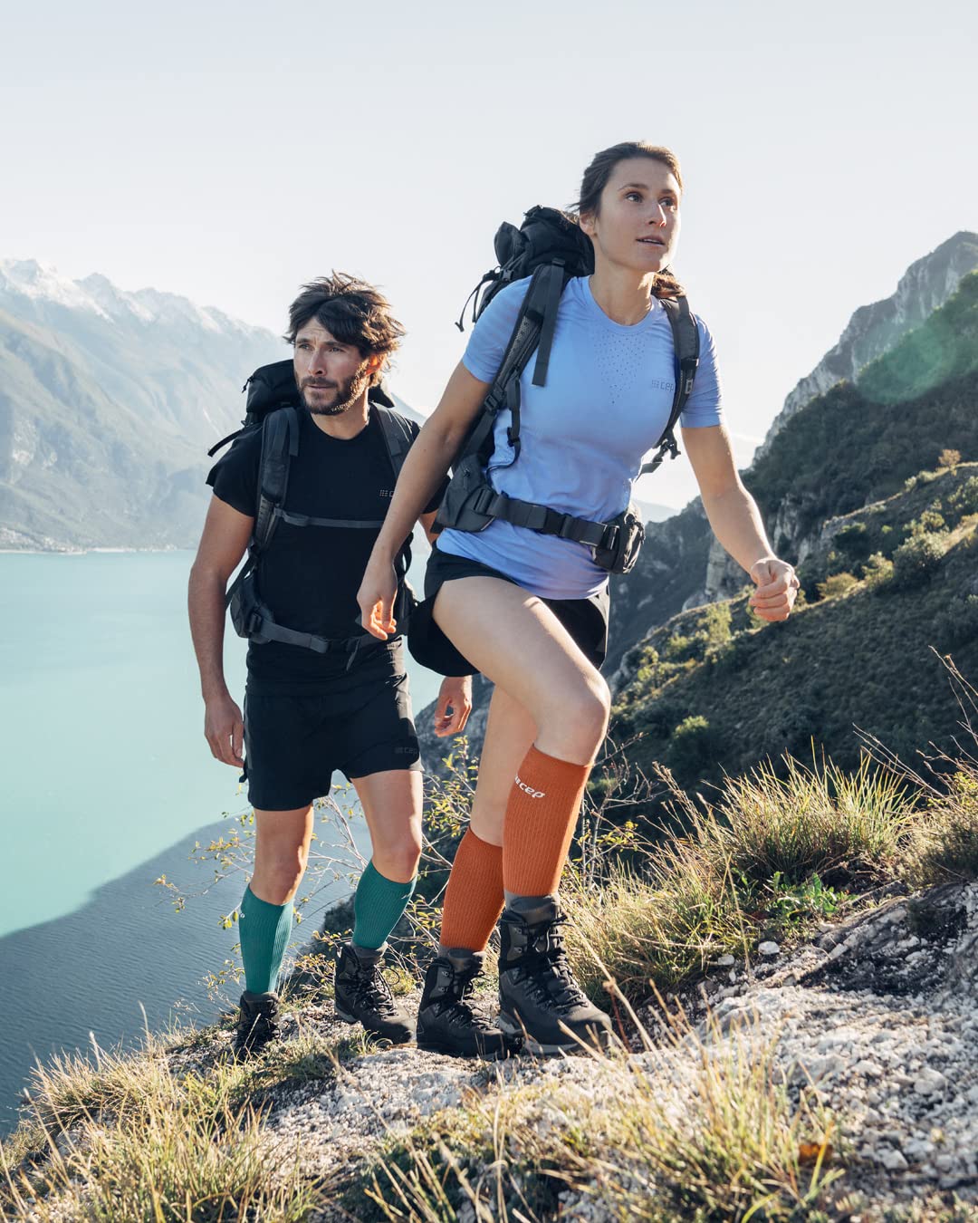 CEP Merino Wool Hiking Tall Compression Socks, Forestgreen/Grey, Women, III