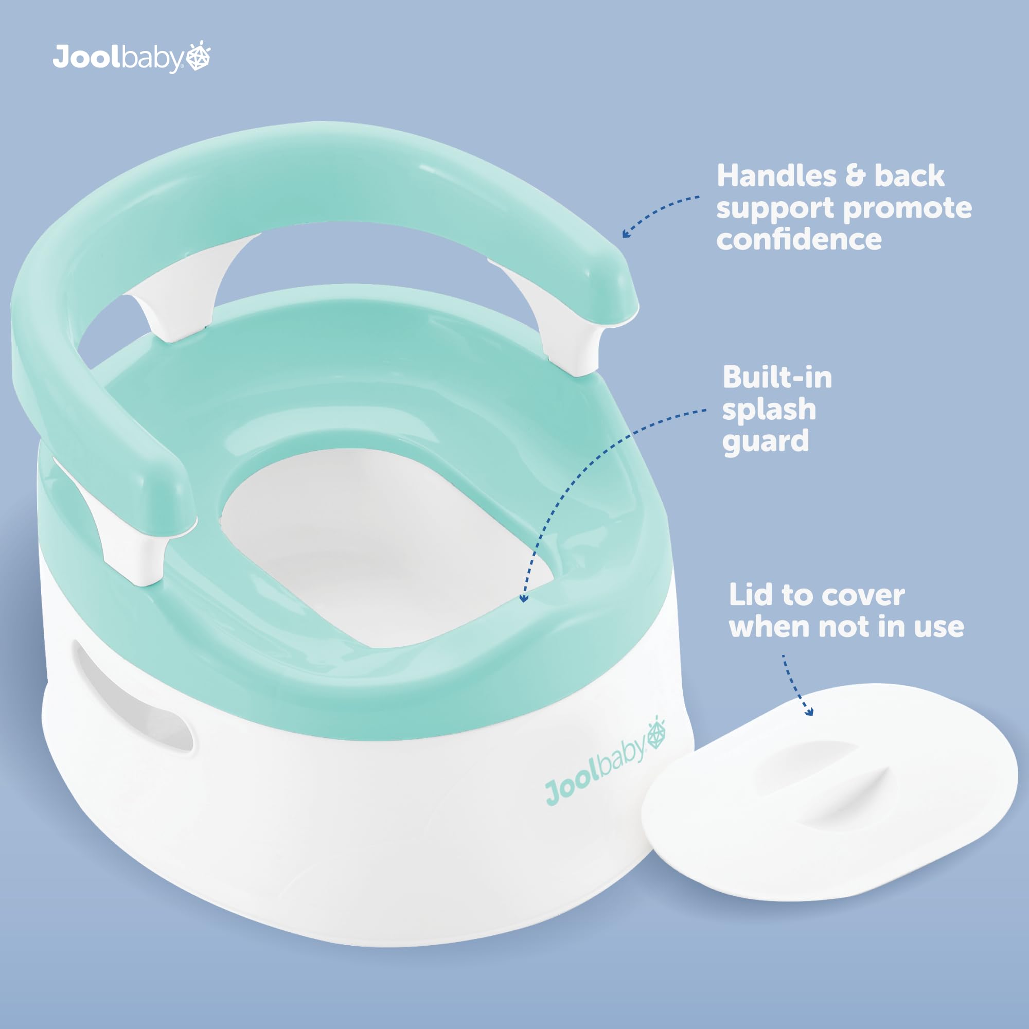 Child Potty Training Chair for Boys and Girls, Handles & Splash Guard - Comfortable Seat for Toddler - Jool Baby (Aqua)