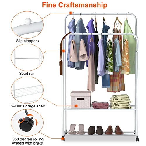 iMounTEK Garment Racks, Garment Hanging Rack Clothing Hanging Rail Pillow Shoe Display Organizer Stand Rolling Wheel Wardrobe Clothing Racks Clothes Organizer Shelves for Hanging Clothes for Bedroom