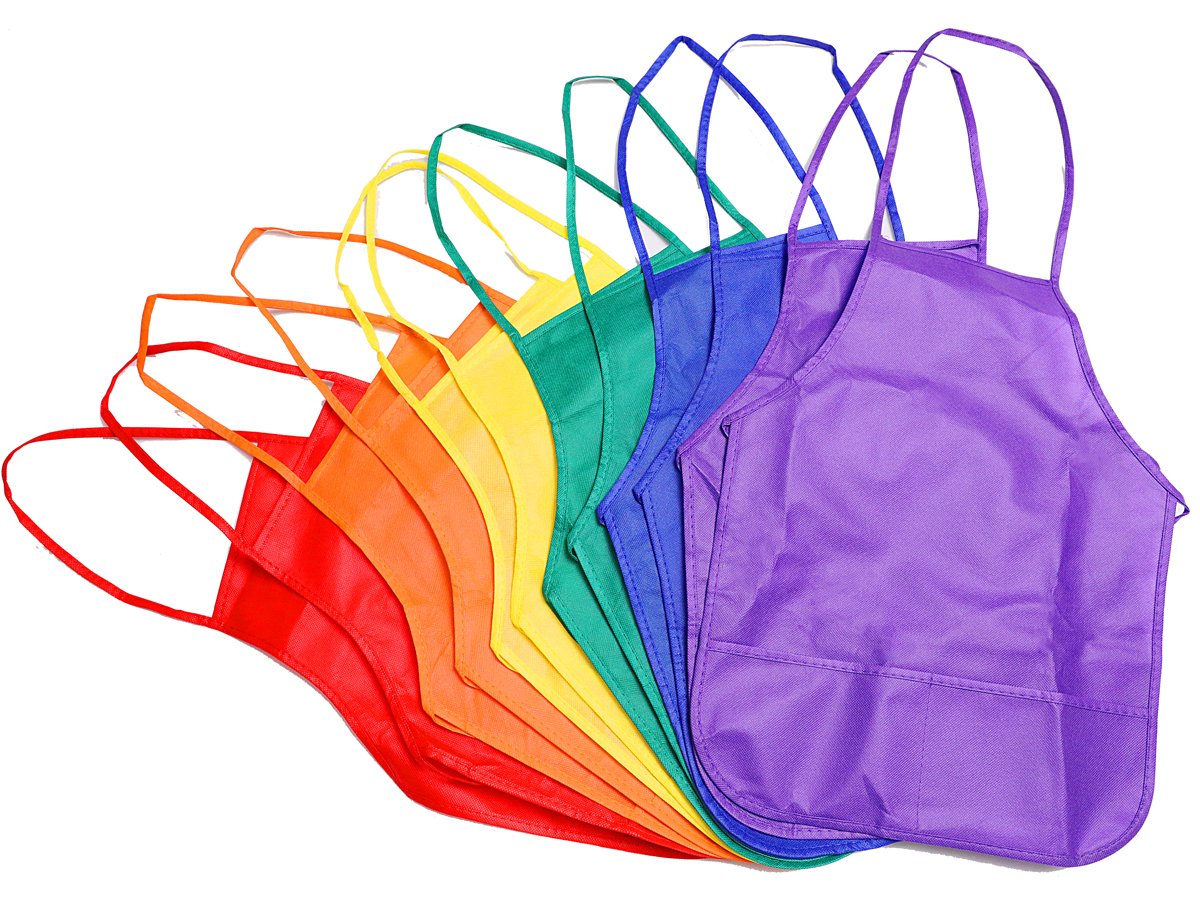 Mini Skater 12 pcs Artist Non Woven Fabric Art Aprons Set with 2 Pocket Assorted Multi Colors Size for Cooking Kitchen Baking School Craft Painting Activity Classroom DIY Project(12 Pcs)