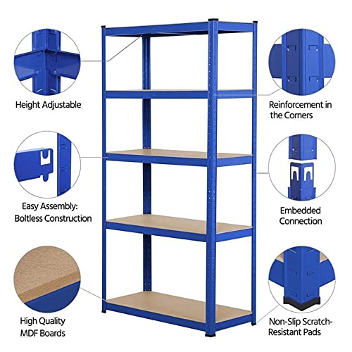 Vandise 5-Shelf Shelving Unit with MDF Boards, Adjustable Steel Shelve, 59H x 28W x 12D inch, 386lbs Loading Capacity per Shelf, Shelving Units and Storage for Kitchen and Garage (Blue)