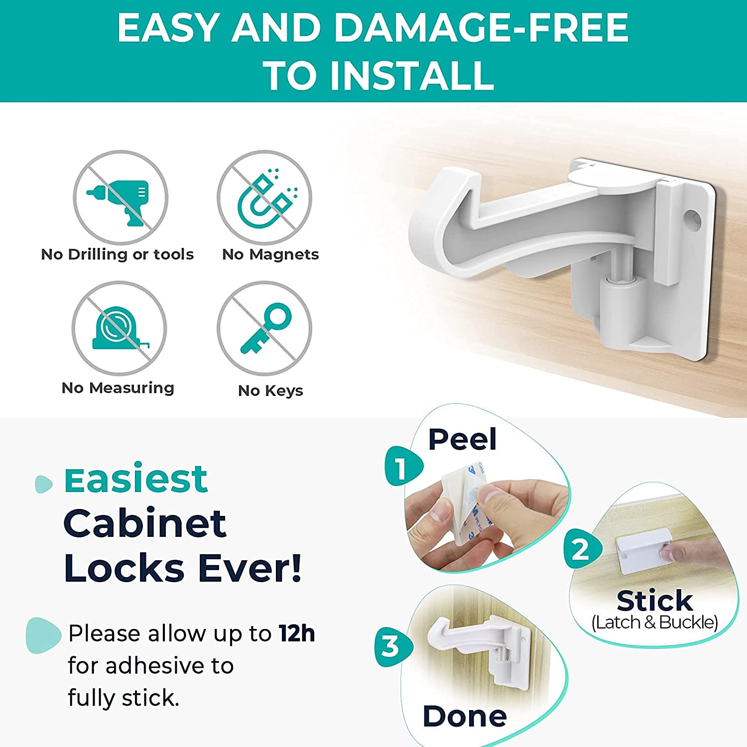 Child Proof Cabinet Locks Safety(10 Pack) - 3rd Generation Baby Proofing Locks Easy Install No Drilling or Keys, Works with Cabinets Cupboards Drawers Kitchen, Child Safety Cabinet Latches for Babies