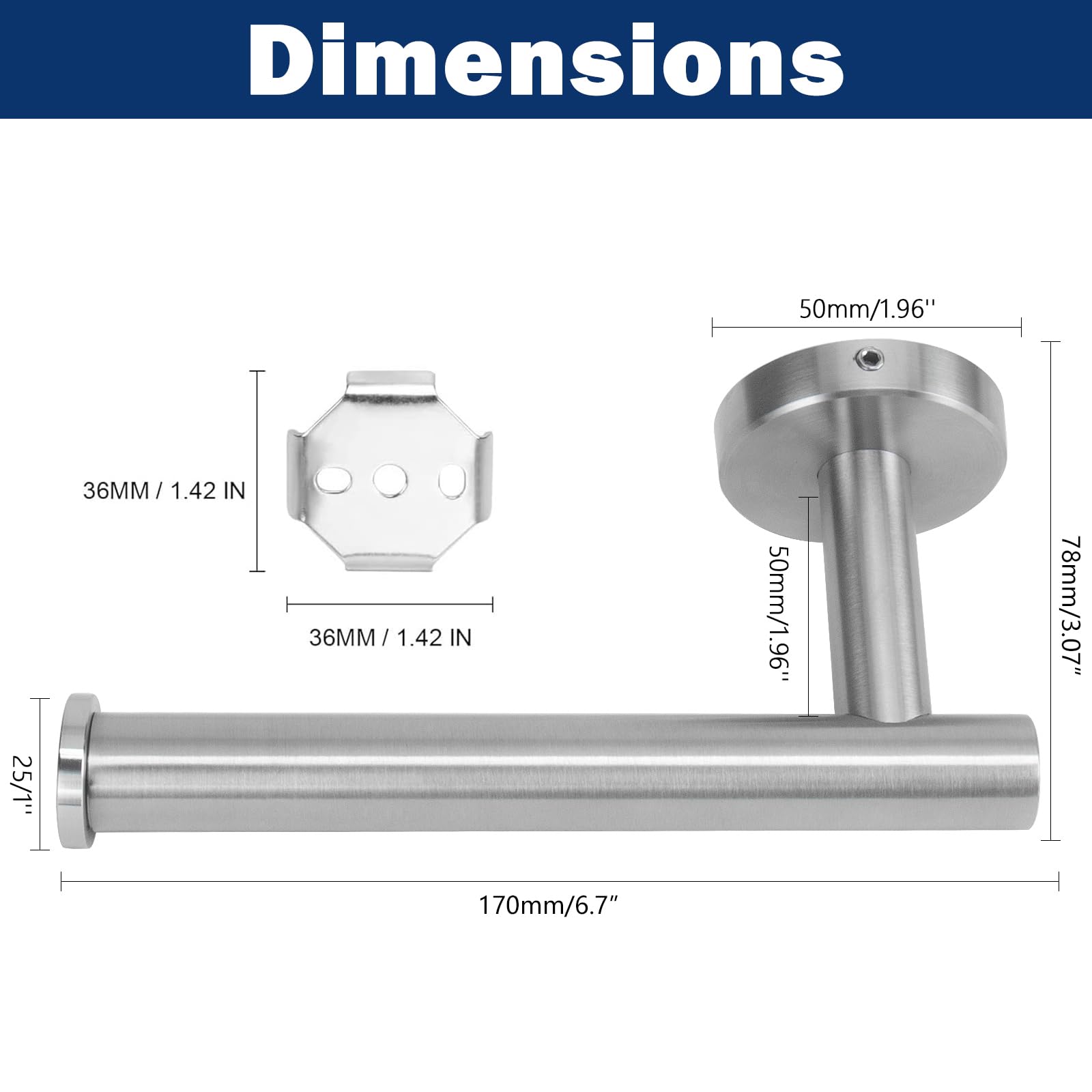 NearMoon Bathroom Toilet Paper Holder, Premium SUS304 Stainless Steel Rustproof Wall Mounted Toilet Roll Holder for Bathroom, Kitchen, Washroom (1 Pack, Brushed Nickel)