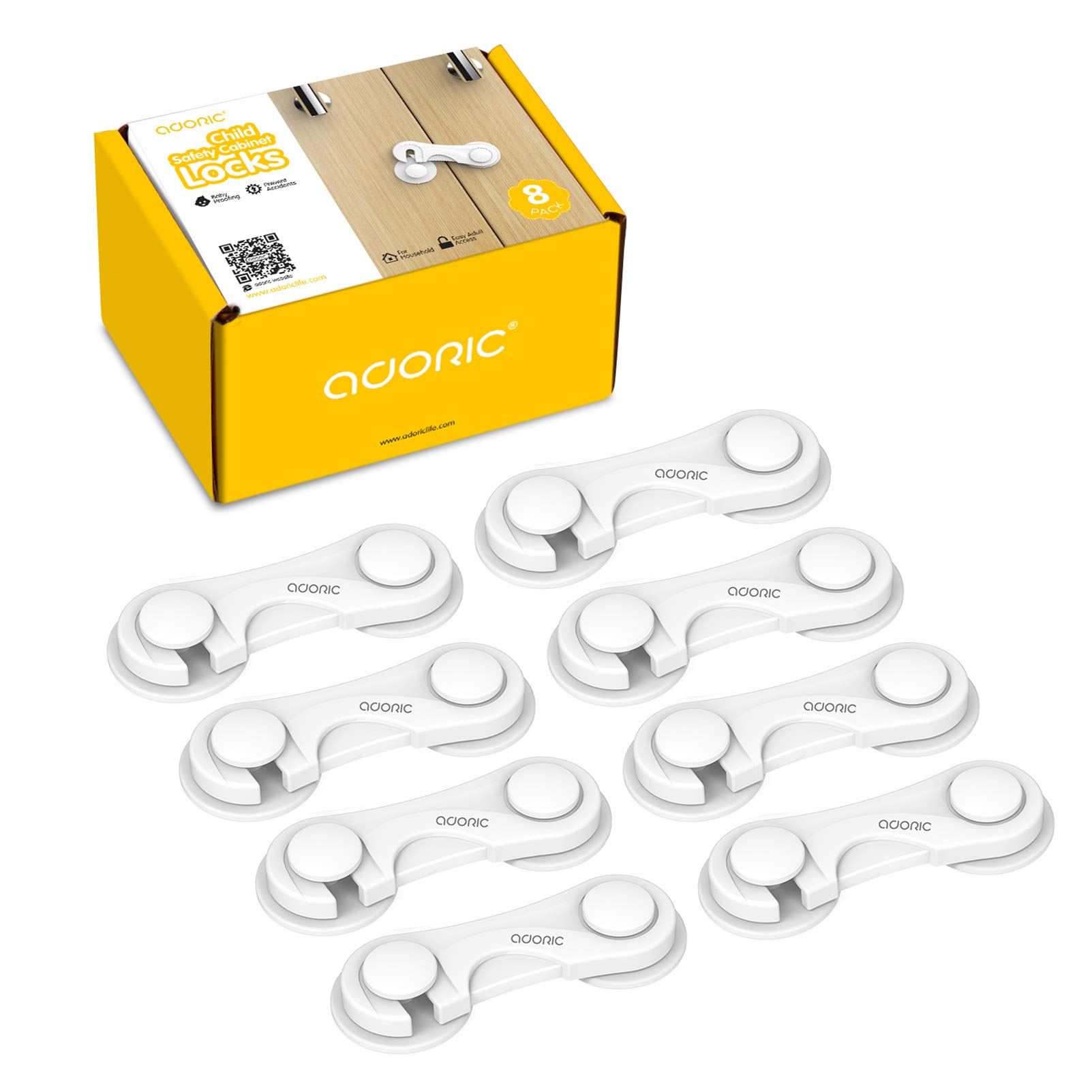 Child Proofing Safety Cabinet Locks, Adoric Cupboard Baby Safe Drawer Latchs, No tools and Drilling Required, 8 Pack, White