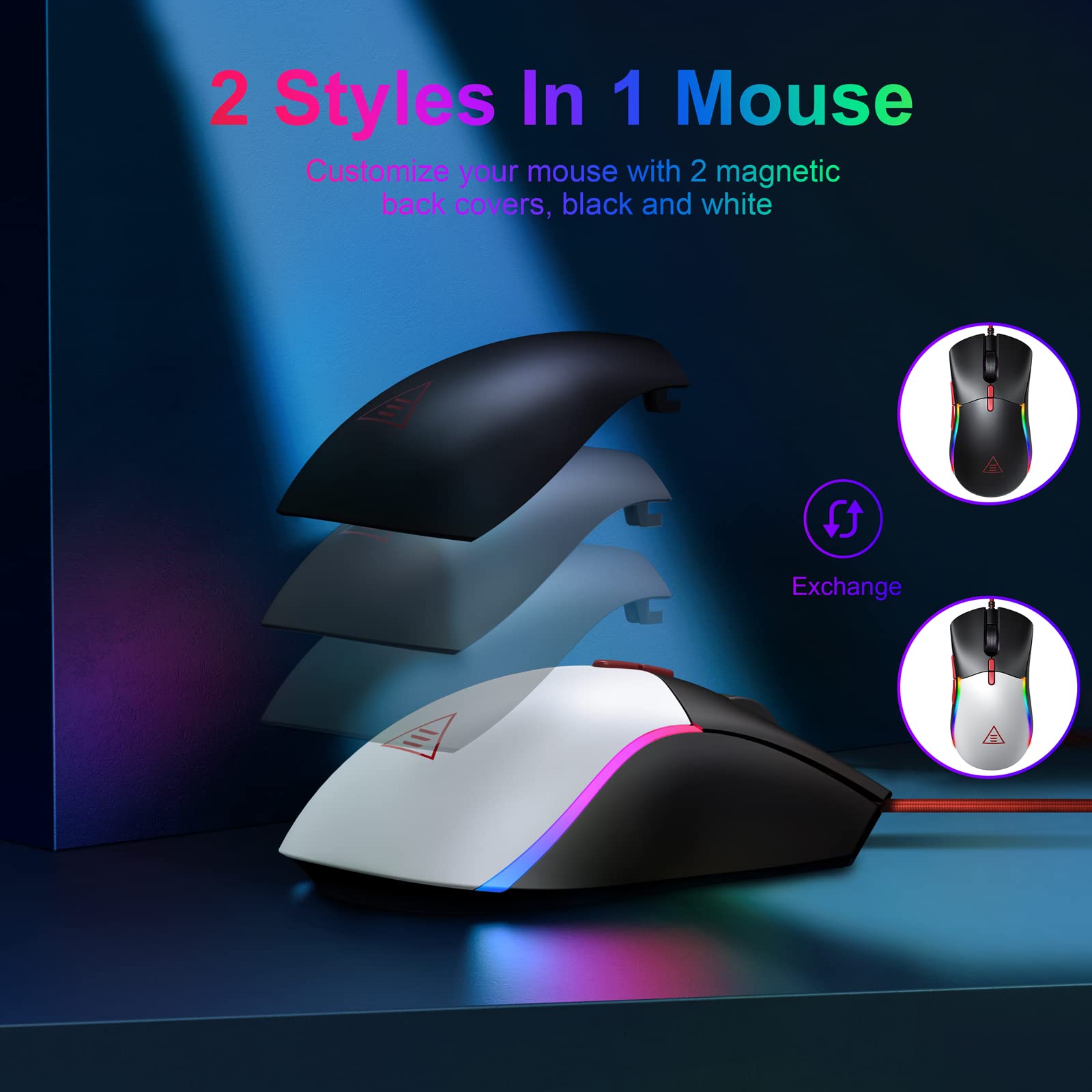 EKSA Gaming Mouse,Computer Mouse,Ergonomic Mouse, Adjustable 12000 DPI Wired Mouse for Windows/PC/Mac/Laptop Gamer