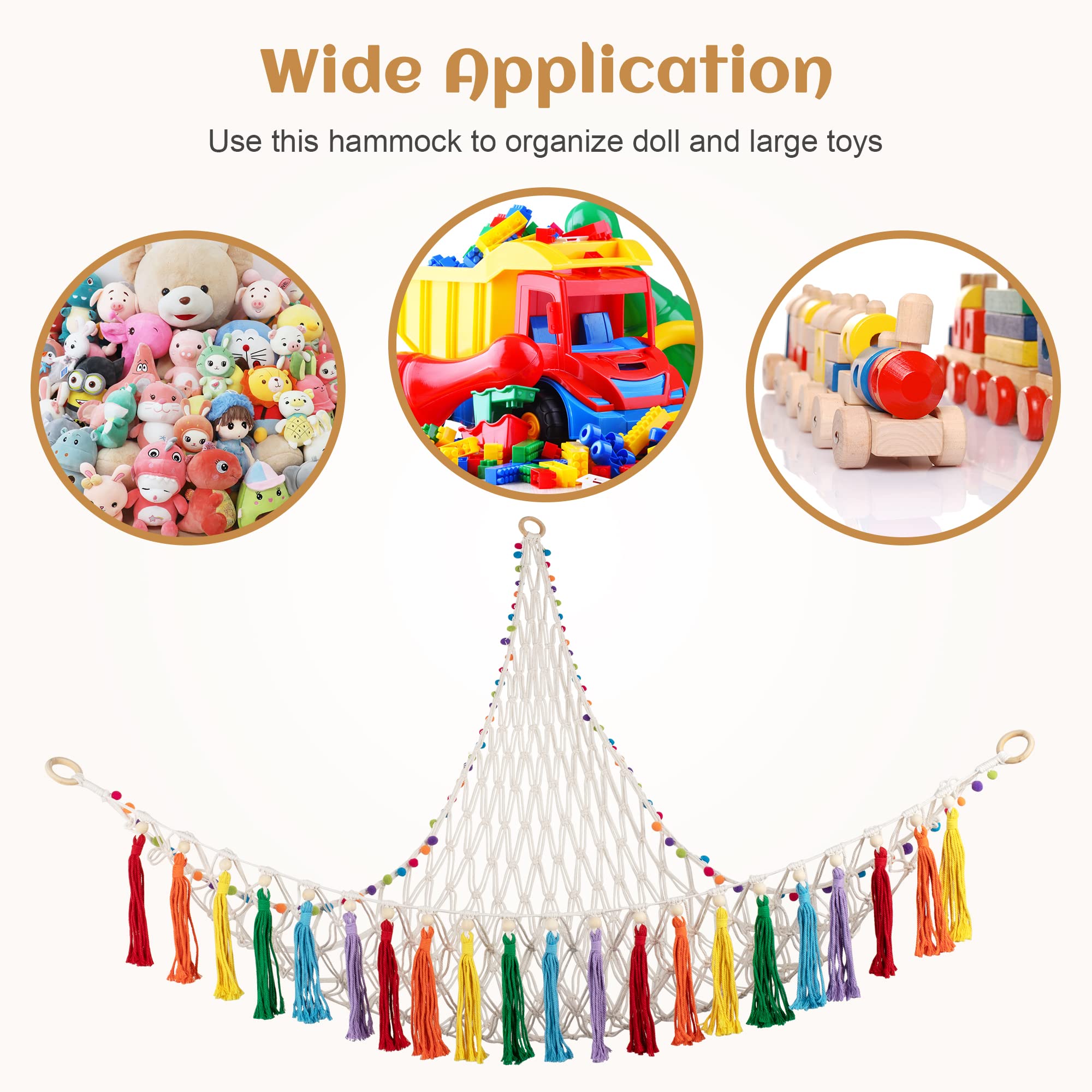 D-FantiX Stuffed Animal Storage Hammock, Boho Macrame Tassels, Corner Toy Holder, Hanging Net Organizer for Nursery & Kids Room