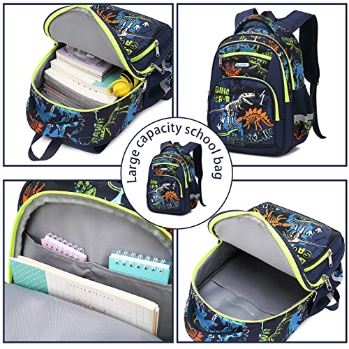 Wawakube 3Pcs Boys Dinosaur Backpack Set with Lunch Box Pencil Case, School Book Bag for Kids Elementary Preschool