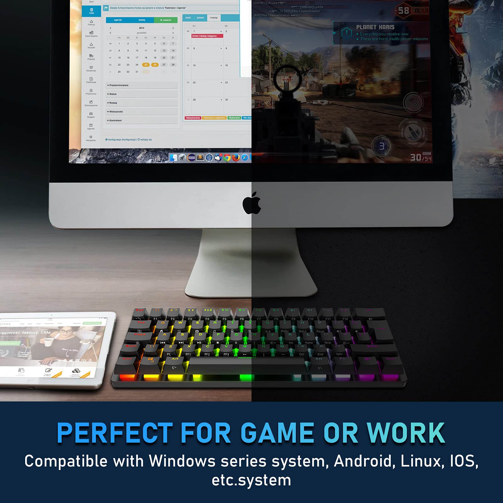 Compact 60% Mechanical Gaming Keyboard with Ergonomic Anti-ghosting Mini 61 Key Layout Rainbow RGB Backlight Waterproof Metal Plate Type-C USB Wired for PC Mac Gamer Office Typist (Black/Brown Switch)