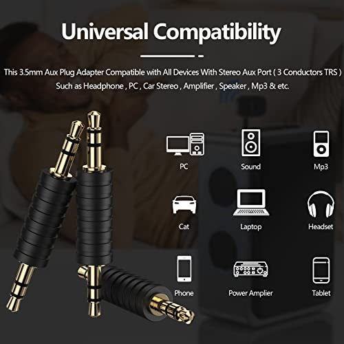KOOPAO 3.5 to 3.5 Male to Male Plug Adapter, 3.5mm Male Jack Audio Double Sided Aux Adapter, Headphone 3.5mm Coupler Connector for Bluetooth Receiver, Car Stereo, Amp (3 Pack)