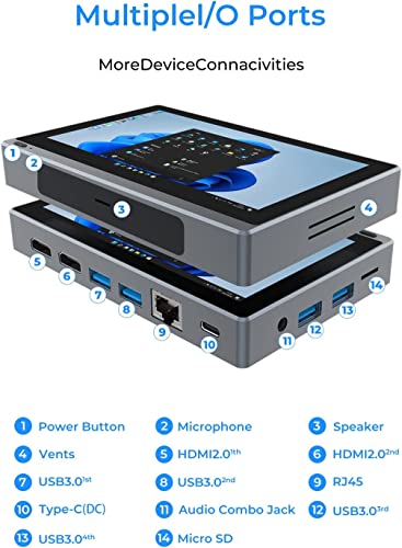 HIGOLEPC Mini PC Windows 11 PRO, Intel Celeron J4125 Mini Computer, 8GB DDR4 128GB EMMC Mini Desktop Computer with IPS Screen, WiFi 6.0, BT5.2, Gigabit Ethernet