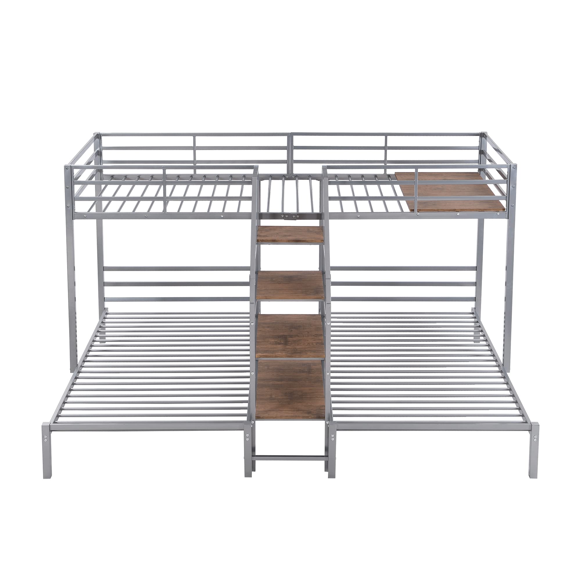 Harper & Bright Designs Triple Bunk Beds with Stairs, Metal Twin Over Twin & Twin Bunk Beds with Storage Shelves,3 Bed Bunk Beds for Kids, Girls, Boys,Teens,Silver