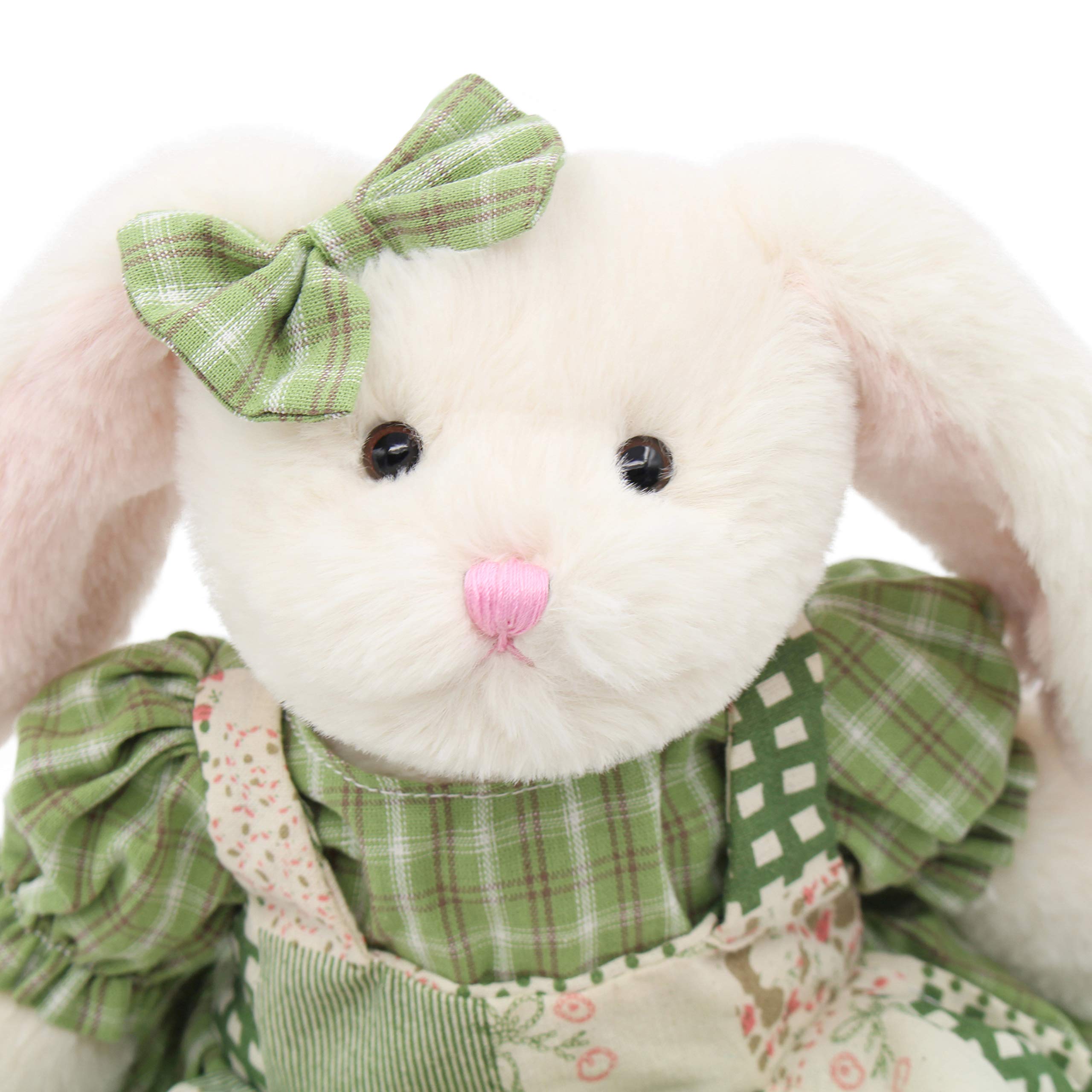 oits cute Small Soft Stuffed Animal Bunny Rabbit Plush Toy for Baby Girls 15inch (White Rabbit Wearing Green Plaid Dress)