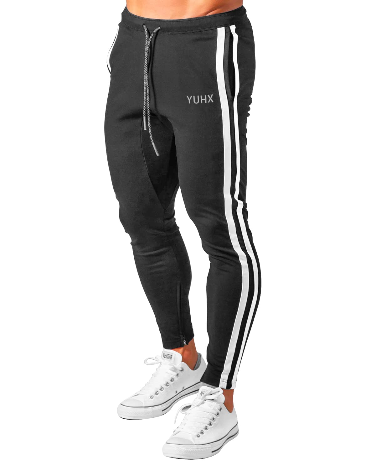CANGHPGIN Mens Joggers with Pockets Slim Fit Black Sweatpants Tapered Leg Track Pants Athletic Workout Pants for Men.