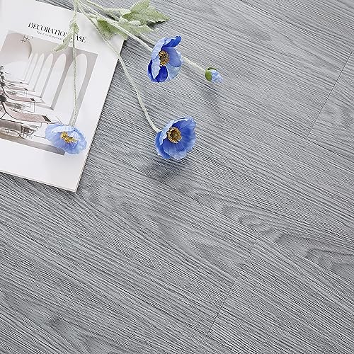 Peel and Stick Floor Tile, 36PCS 54 Sq.Ft Vinyl Flooring, Rigid Wood Surface Waterproof Hard Core, Self-Adhesive for Bedroom Bathroom Kitchen DIY Installation (36" x 6", Dark Grey)