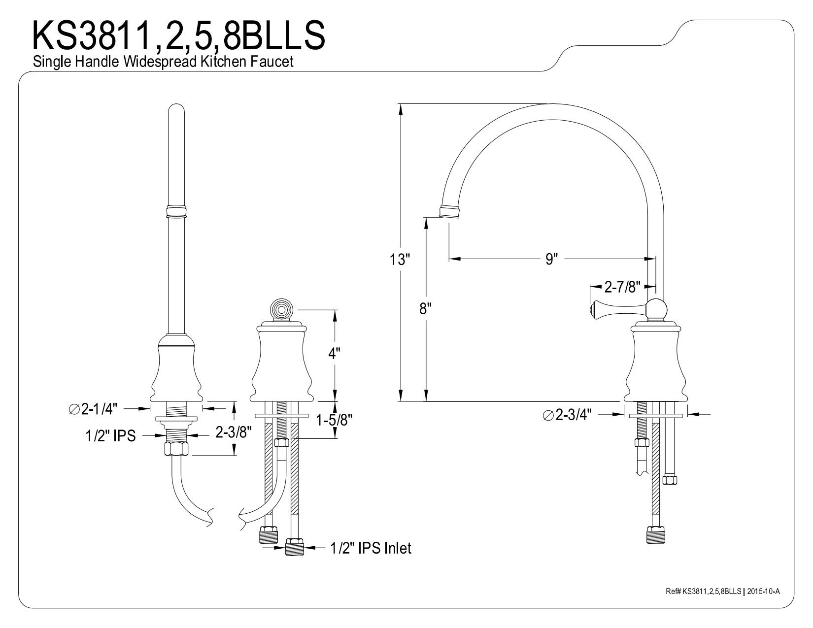 Kingston Brass KS3815BLLS Restoration Widespread Kitchen Faucet, 9" Spout Reach, Oil Rubbed Bronze