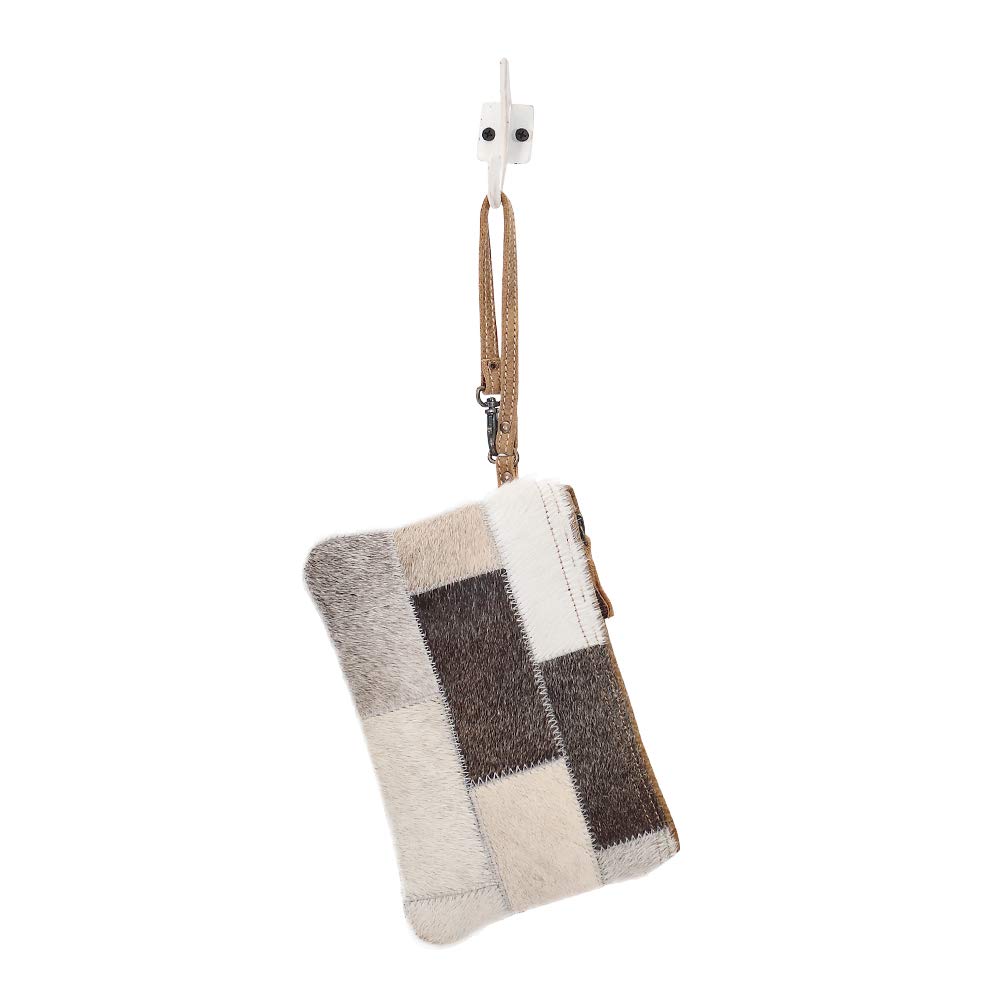 Myra Bag Silver Brick Upcycled Leather & Cowhide Wristlet Pouch Bag S-1502