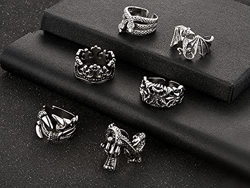 Cocamiky 15 Pcs Open Rings Frog Leaf Chain Adjustable Ring for Women Men Girls Punk Vintage Gothic Stackable Ring Jewelry Set