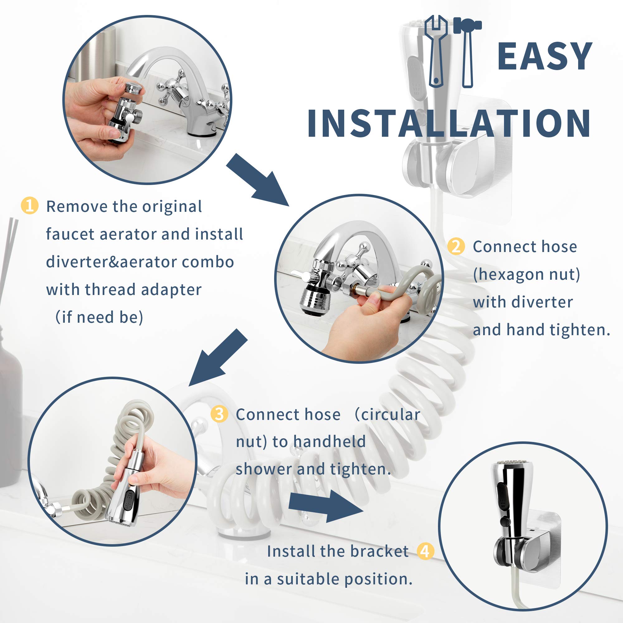 CECEFIN Kitchen Sink Sprayer, Faucet Spray Head Replacement with 79” Recoil Hose and Holder, Pressurized Water Saving Faucet Aerator & Diverter Valve, Faucet Sprayer Attachment Set