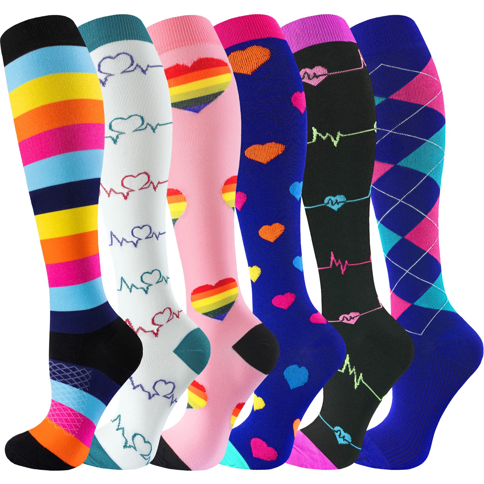 cerpite Compression Socks for Women & Men 6 Pairs Knee High Compression Socks 20-30 mmhg Best for Running,Nurse,Travel