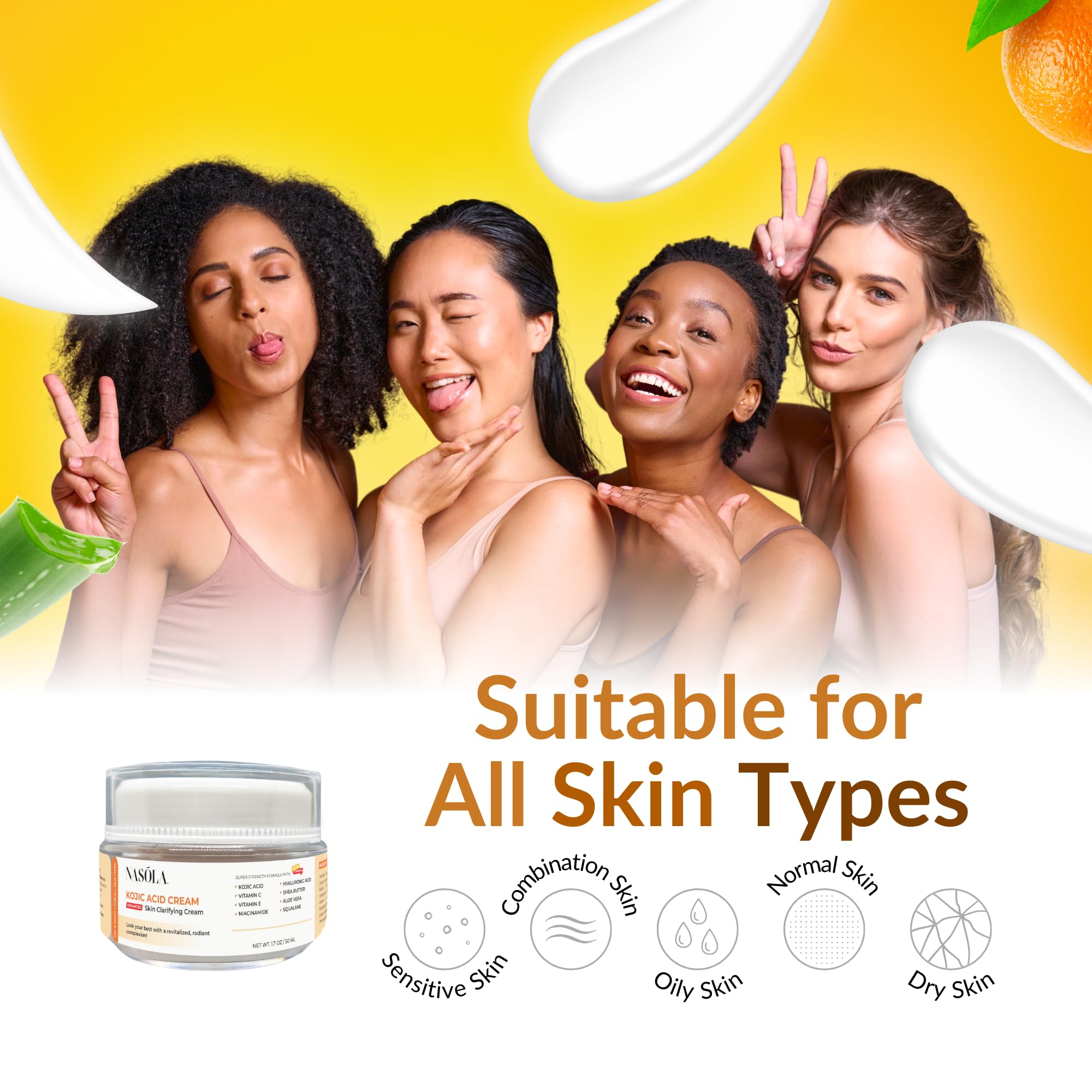 Nasola Kojic Acid Cream for Skin Clarifying, Complexion Revitalization, Radiance Boosting, Face & Body, Women & Men, Underarm & Armpit