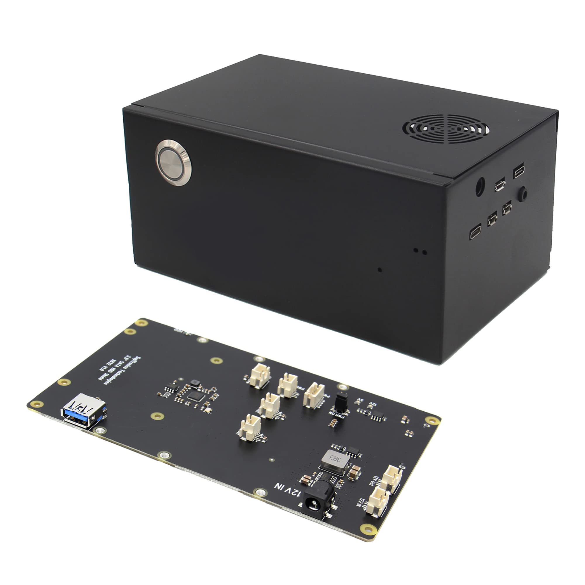 eleUniverse X832 V1.0 12V 3.5 inch SATA HDD Expansion Board with Metal Case & Cooling Fan& Power Switch for Raspberry Pi 4 Model B, Raspberry Pi 4 SATA Case Kit (Not Include Raspberry Pi&HDD)