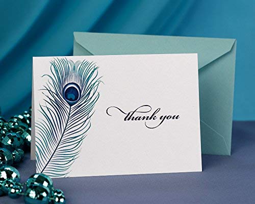 Hortense B. Hewitt 50-Count Peacock Feather Thank You Note Cards