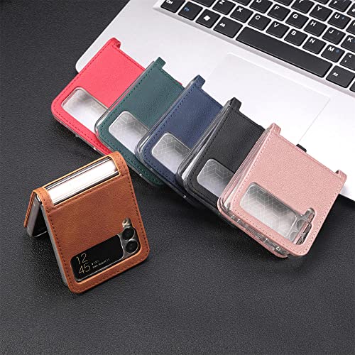 NVYRO Phone Case for Samsung Galaxy Z Flip 4 Coque PU Leather Cover Ultra Thin Card Back Cover,Brown,for Z Flip 4 5G