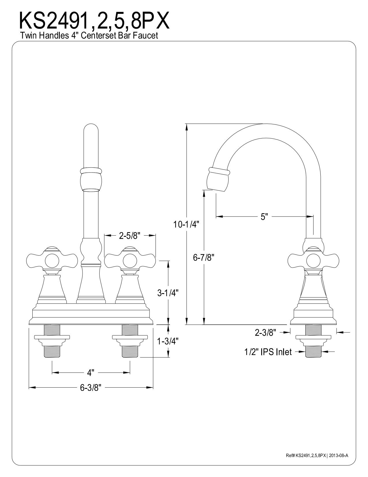Kingston Brass KS2495PX Governor Bar Faucet, 5" Spout Reach, Oil Rubbed Bronze