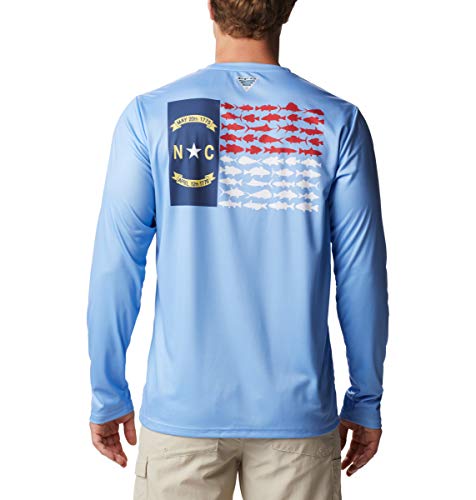 Columbia Men's Terminal Tackle PFG State Fish Flag Long Sleeve, White Cap/North Carolina, X-Large