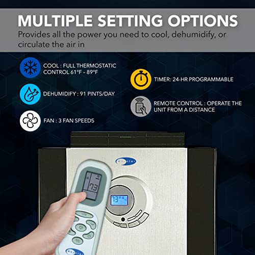Whynter ARC-143MX 14,000 BTU (9,456.1 BTU SACC) Dual Hose Cooling Portable Air Conditioner, Dehumidifier, and Fan with 3M Filter Storage Bag, up to 500 sq ft in Platinum/Black